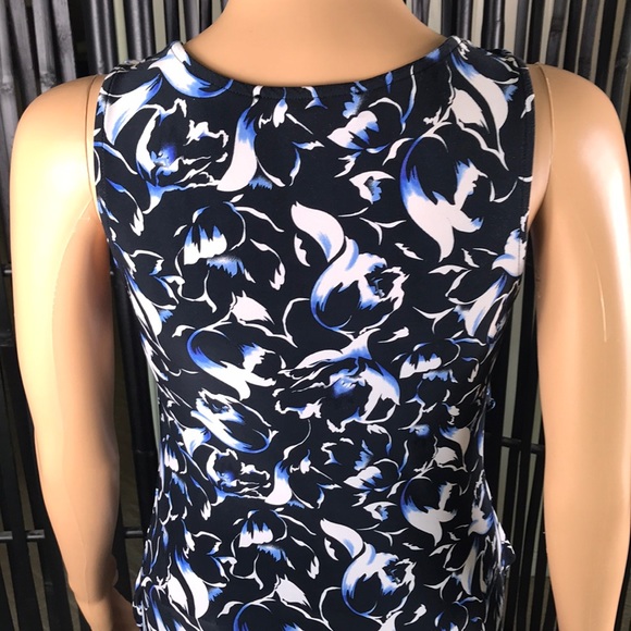 White House Black Market | Tops | Whbm Black Blue Floral Front Ruffle ...